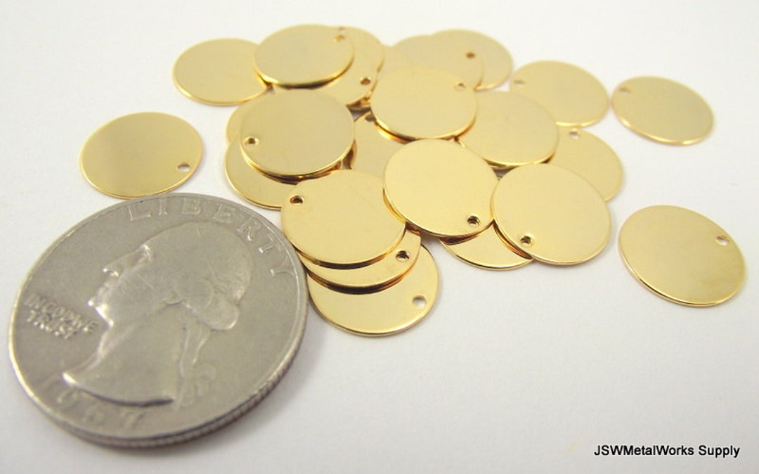 100 12mm Shiny Gold Plated Brass Round Tag Charms, Gold Blank Discs ...