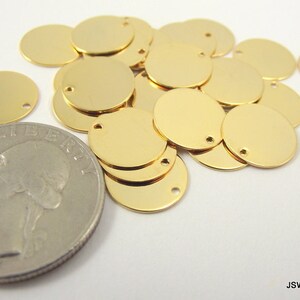100 12mm Shiny Gold Plated Brass Round Tag Charms, Gold Blank Discs ...