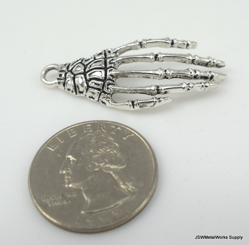 One (1) Large Skeleton Hand Pendant, Large Skeleton Hand Charm Pewter ...