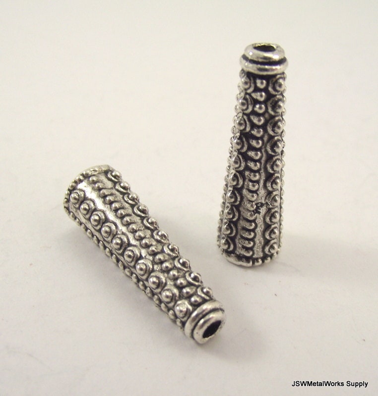 2 Large Antiqued Silver Pewter Dotted Bead Cones 30mm x 10mm | Etsy