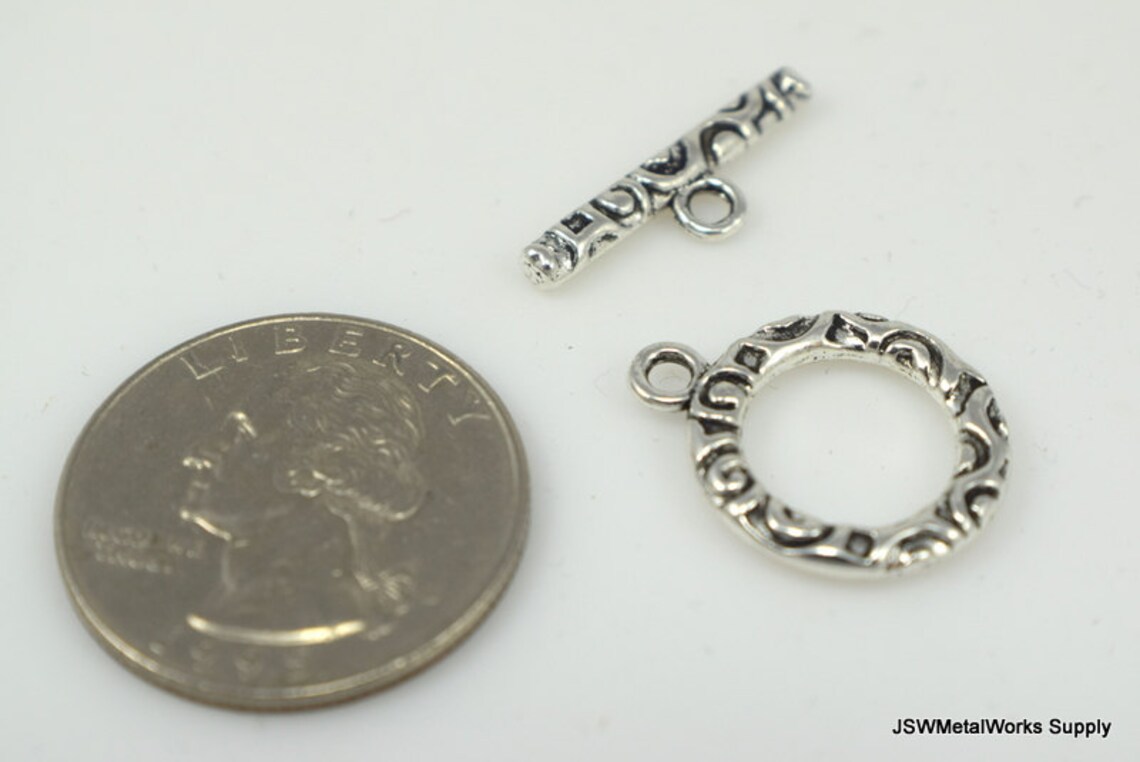 2 Swirl Pewter Toggle Clasp, Ornate Silver Toggle Clasp End Closure ...