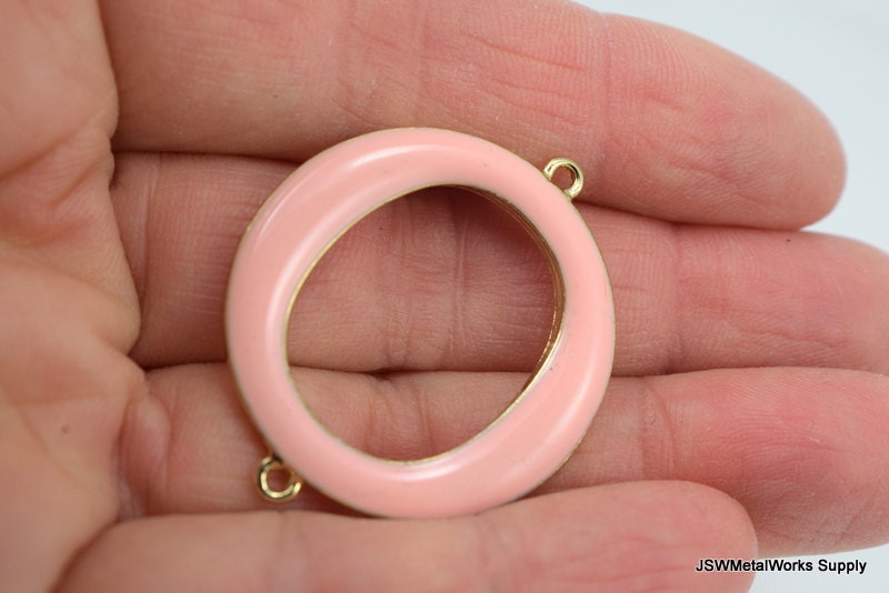 Round Pink Enamel Link Round Connector Gold Link Gold - Etsy