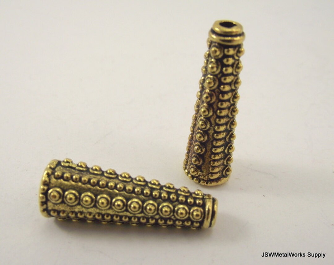 Large Gold Pewter Dotted Bead Cones 30mm X 10mm, Ornate Bead Caps, 2 ...
