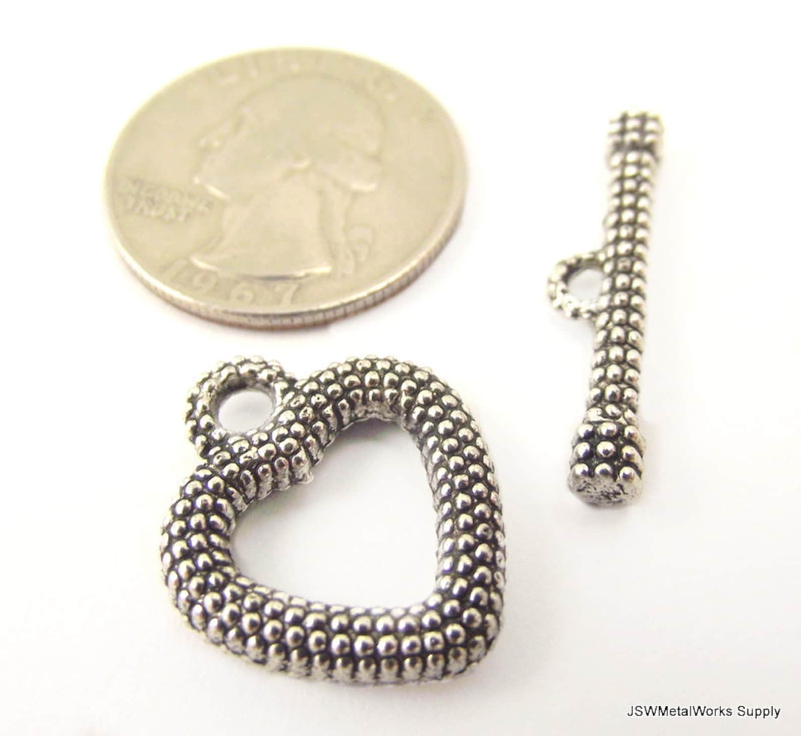 Textured Heart Pewter Toggle Clasp Finding, Antiqued Silver Heart Clasp ...