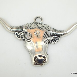 Large Pewter Bull Head Focal Pendant, Antiqued Silver Longhorn Bull ...