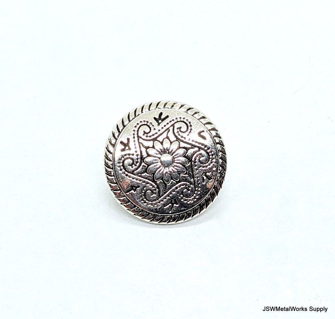 15mm Pewter Flower Filigree Buttons, Antiqued Silver Decorative Concho ...