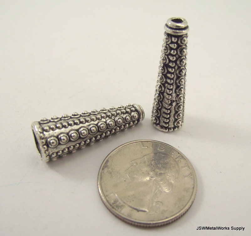 2 Large Antiqued Silver Pewter Dotted Bead Cones 30mm x 10mm | Etsy