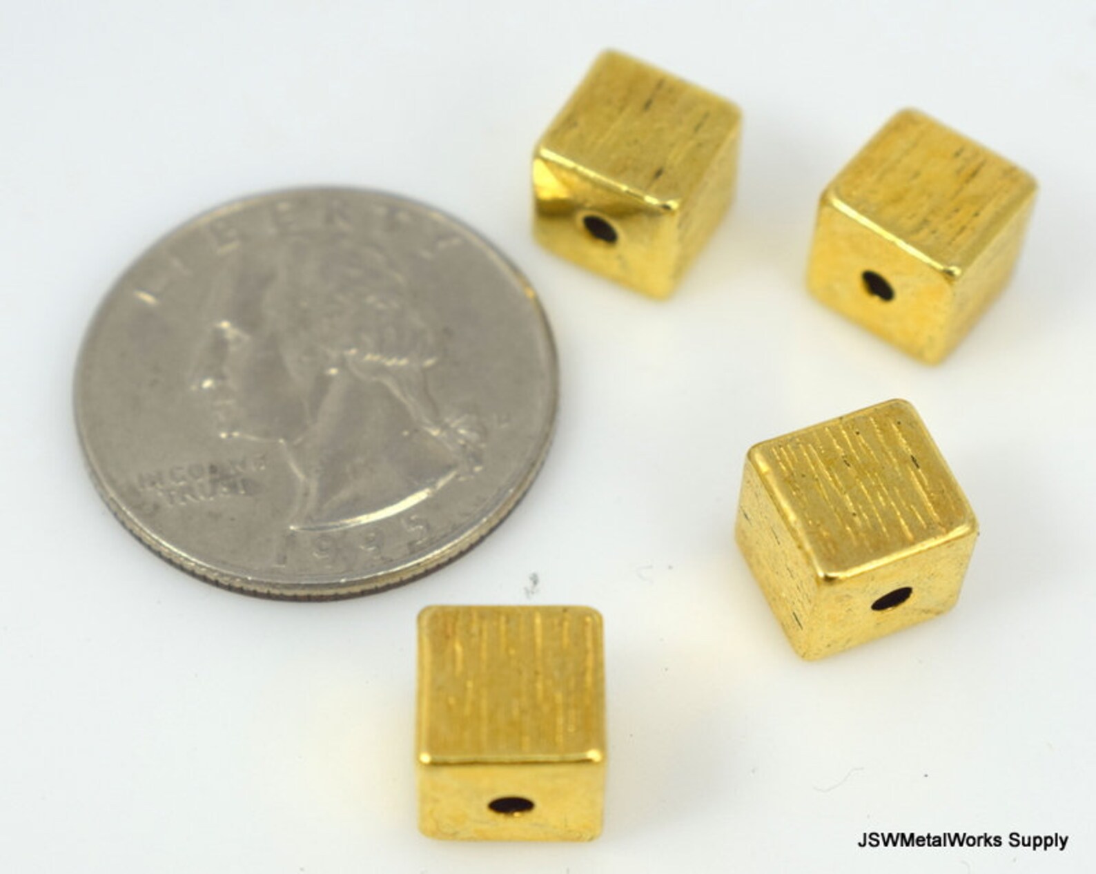 8mm Brushed Square Gold Pewter Beads, Large Golden Square Geometric ...