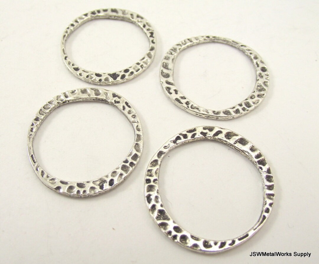29mm Large Pewter Hammered Round Connectors, Textured Flat Round Silver ...