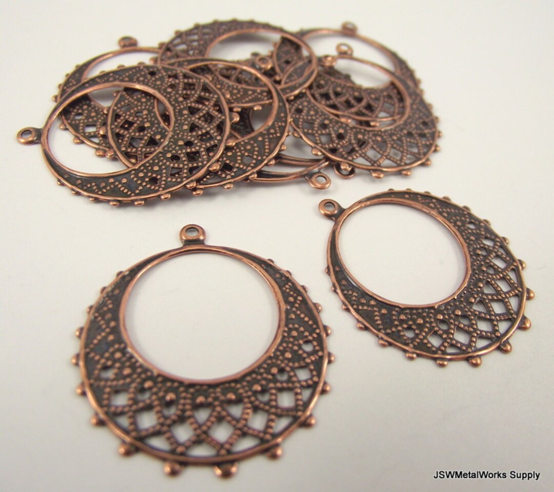 25mm Antiqued Copper Round Filigree Drop Charm, 10 Pieces Antique ...
