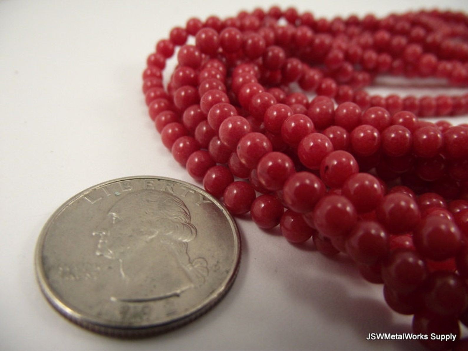 4mm Red Coral Mountain Jade Round Beads, Round Red Jade Bead, Red ...