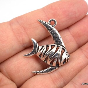 Detailed Puffed Fish Pewter Charm, Antiqued Silver Fish Pendant, Large ...