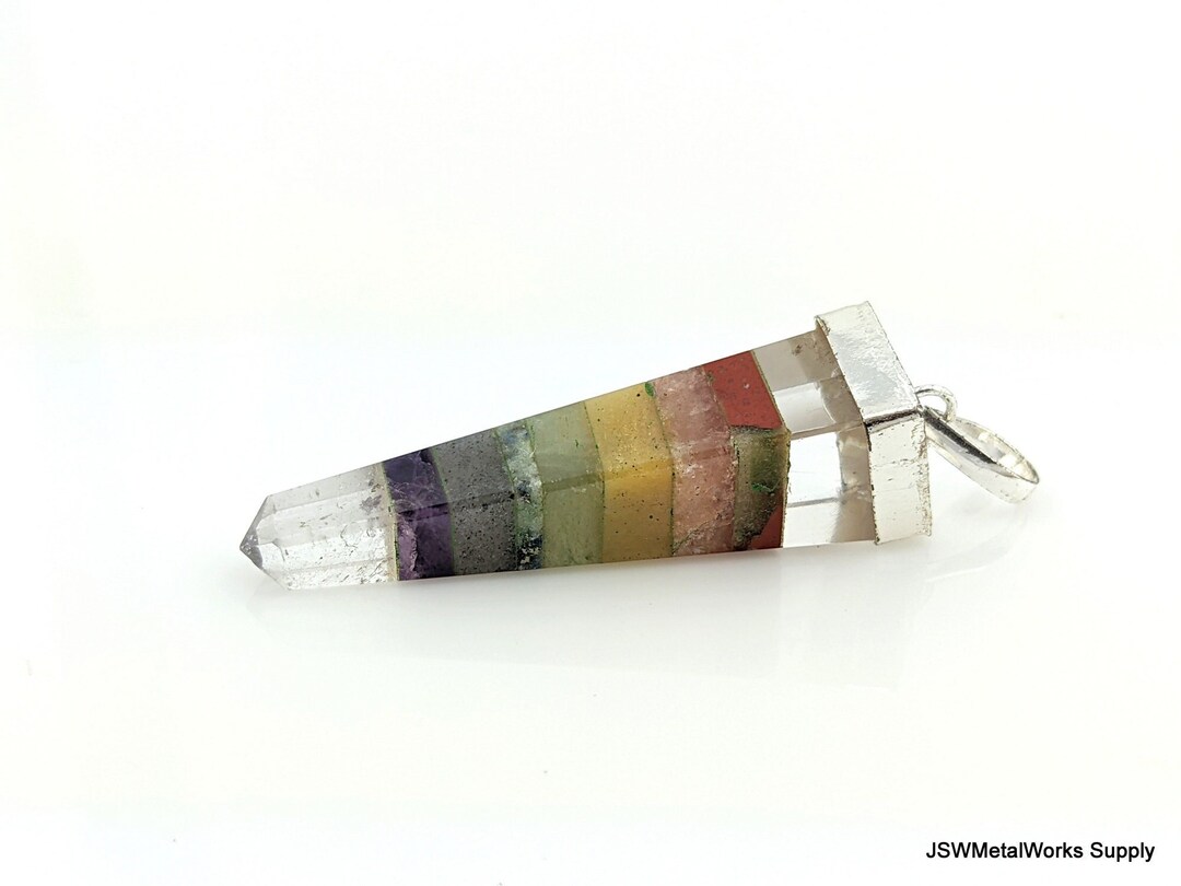 Seven Chakras With Quartz Obelisk Point Silver Pendant, 7 Chakra Multi ...