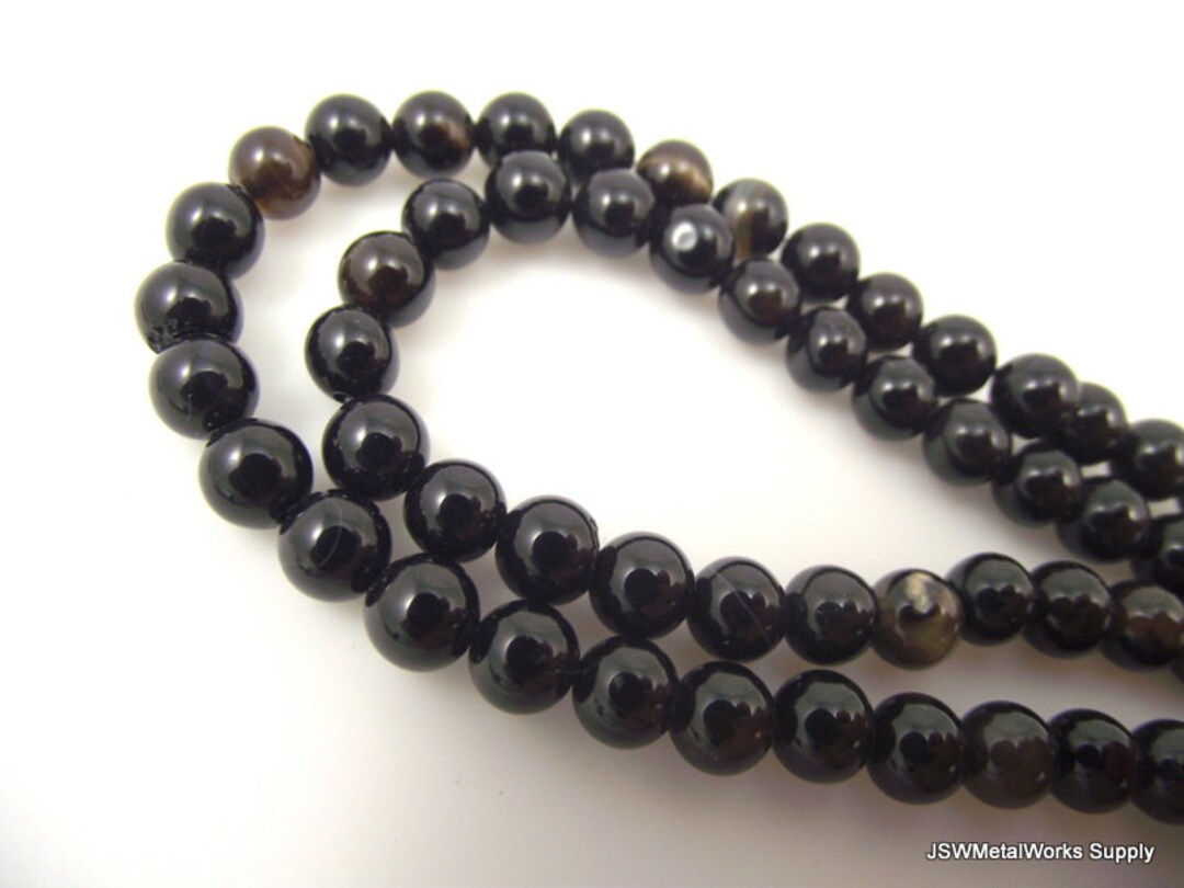 5mm - 6mm Round Black Agate Beads, 16 Inch Whole Strand, Jewelry ...