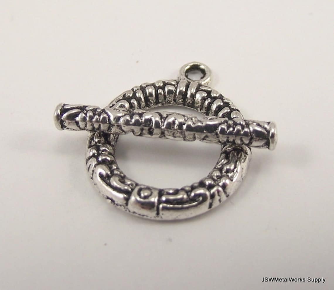 2 Decorative Antiqued Silver Pewter Toggle Clasp, Ornate Silver Toggle ...