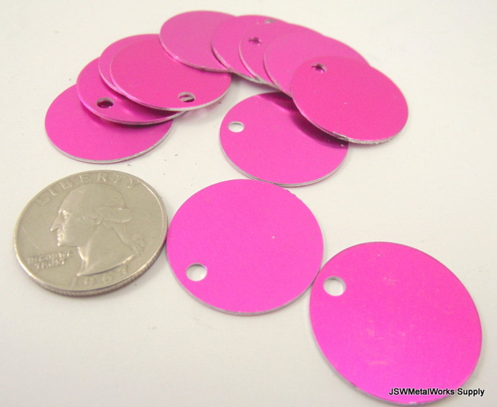 20 1 Inch Pink Aluminum Tags Economical Pink Large Round | Etsy