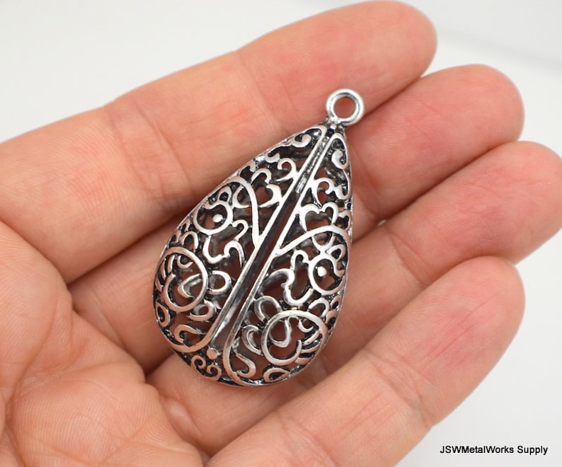 1 Large Pewter Puffed Filigree Teardrop Pendant Antiqued - Etsy