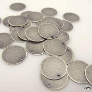 100 12mm Antiqued Silver Round Tag Charms, Silver Stamping Etching ...