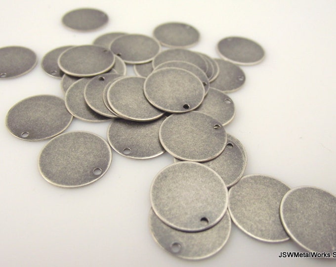 100 12mm Antiqued Silver Round Tag Charms, Silver Stamping Etching ...