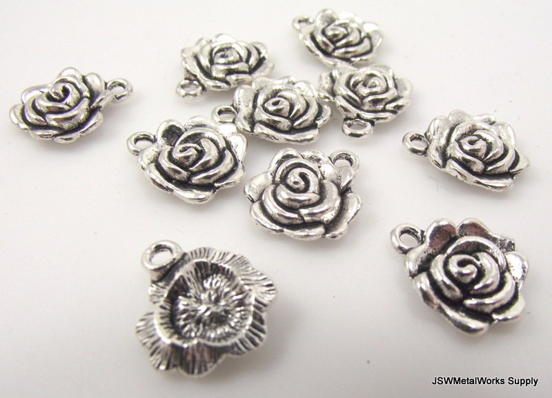 14mm X 12mm Rose Pewter Charms, Antiqued Silver Flower Rose Charms ...