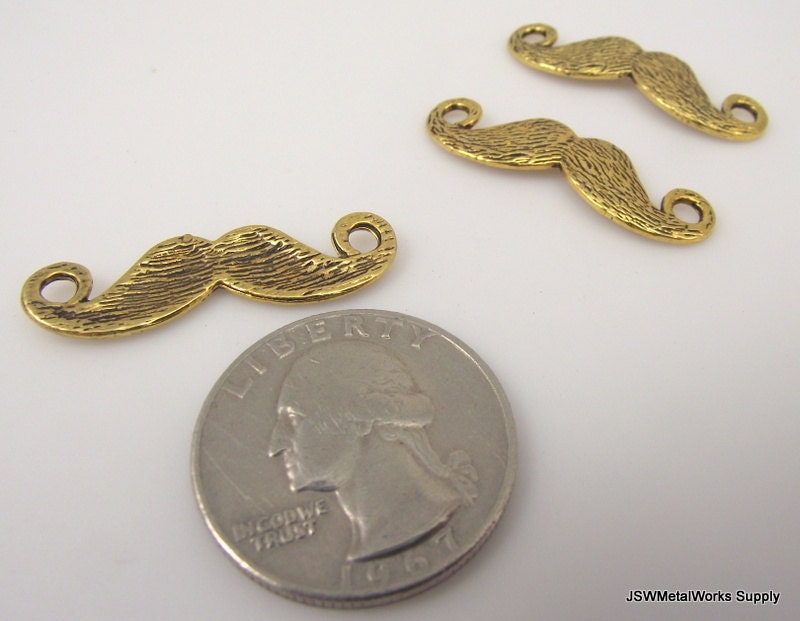 10 Antiqued Gold Pewter Mustache Pendant Golden Pewter Fancy | Etsy