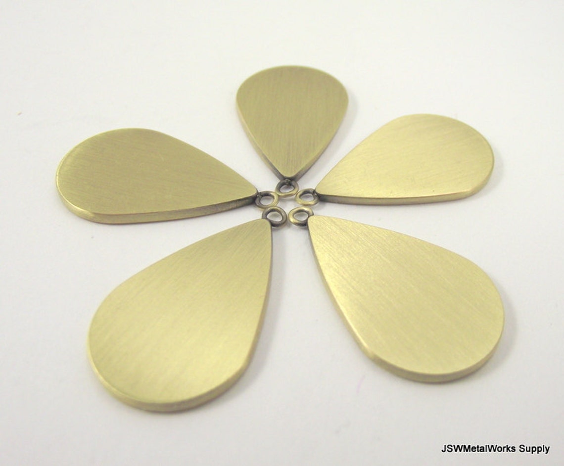 4 Antiqued Gold Teardrop Tag Charms, Blank Tear Drop Discs, Gold ...