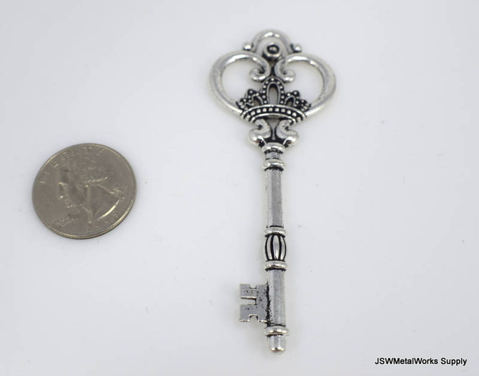 Large Crown Skeleton Key Charm Pewter Pendant, Jailer's Key, Steampunk ...