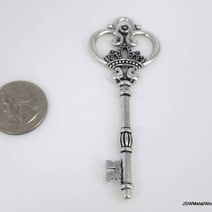 Large Crown Skeleton Key Charm Pewter Pendant, Jailer's Key, Steampunk ...