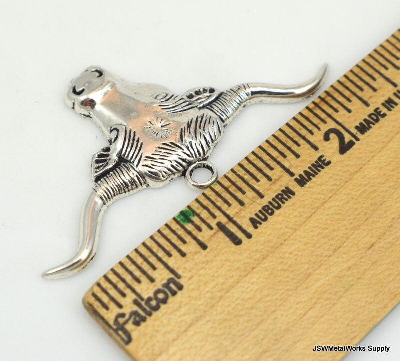 Large Pewter Bull Head Focal Pendant, Antiqued Silver Longhorn Bull ...