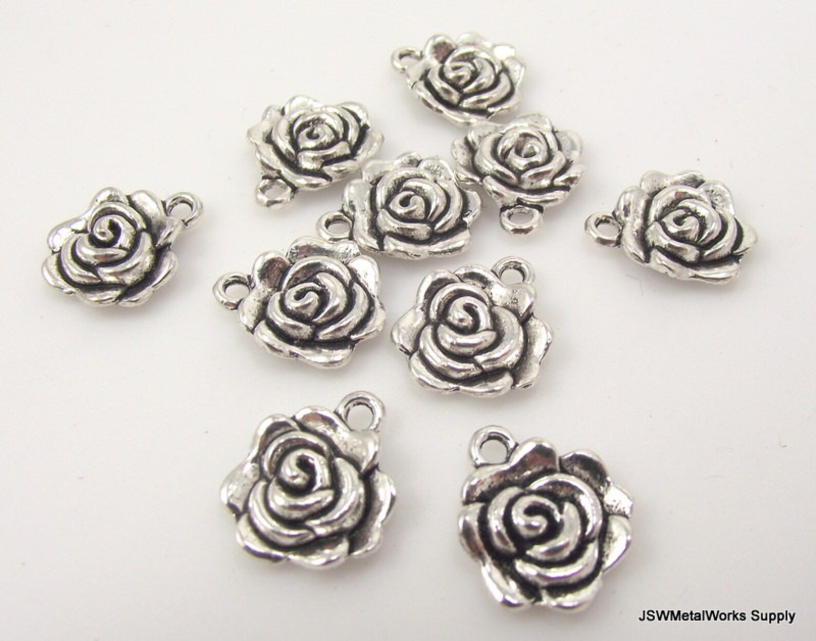 14mm X 12mm Rose Pewter Charms Antiqued Silver Flower Rose - Etsy