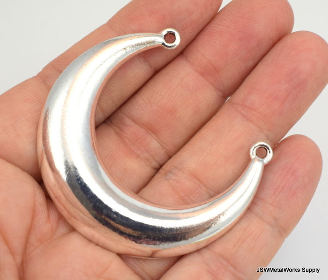 Large Crescent Moon Pewter Pendant, Antiqued Silver Moon Pendant, Large ...