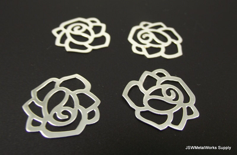 20mm Silver Flower Cut Out Charm, Silver Rose Charm Connector Finding ...
