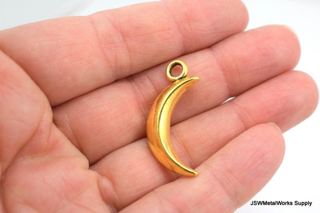 30mm Gold Crescent Moon Pewter Charm Pendant, Gold Celestial Astronomy ...