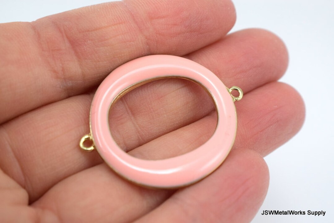 Round Pink Enamel Link, Round Connector, Gold Link, Gold Connector, 26 ...