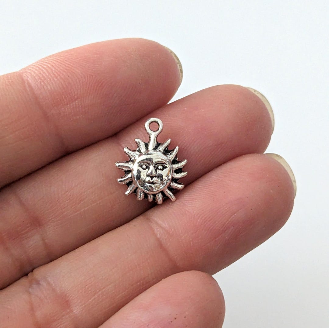 Small Pewter Silver Sun Charm, Antiqued Silver Sun Charms, Celestial ...