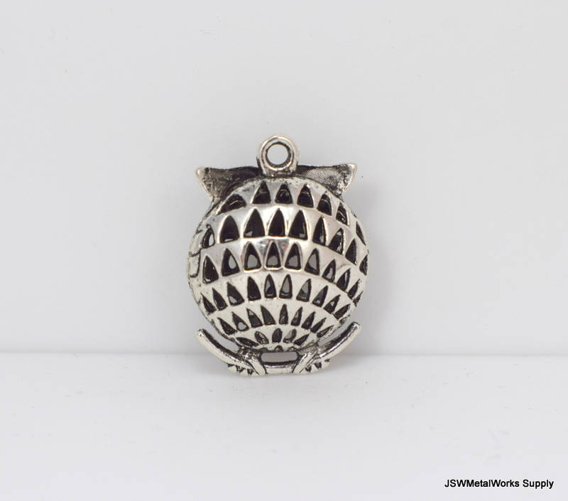 Large Puffed Round Pewter Owl Pendant Large Owl Charms - Etsy