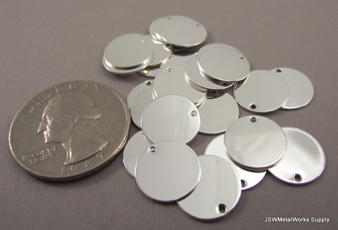 100 12mm Shiny Silver Round Tag Disc Charms Blank Stamping | Etsy