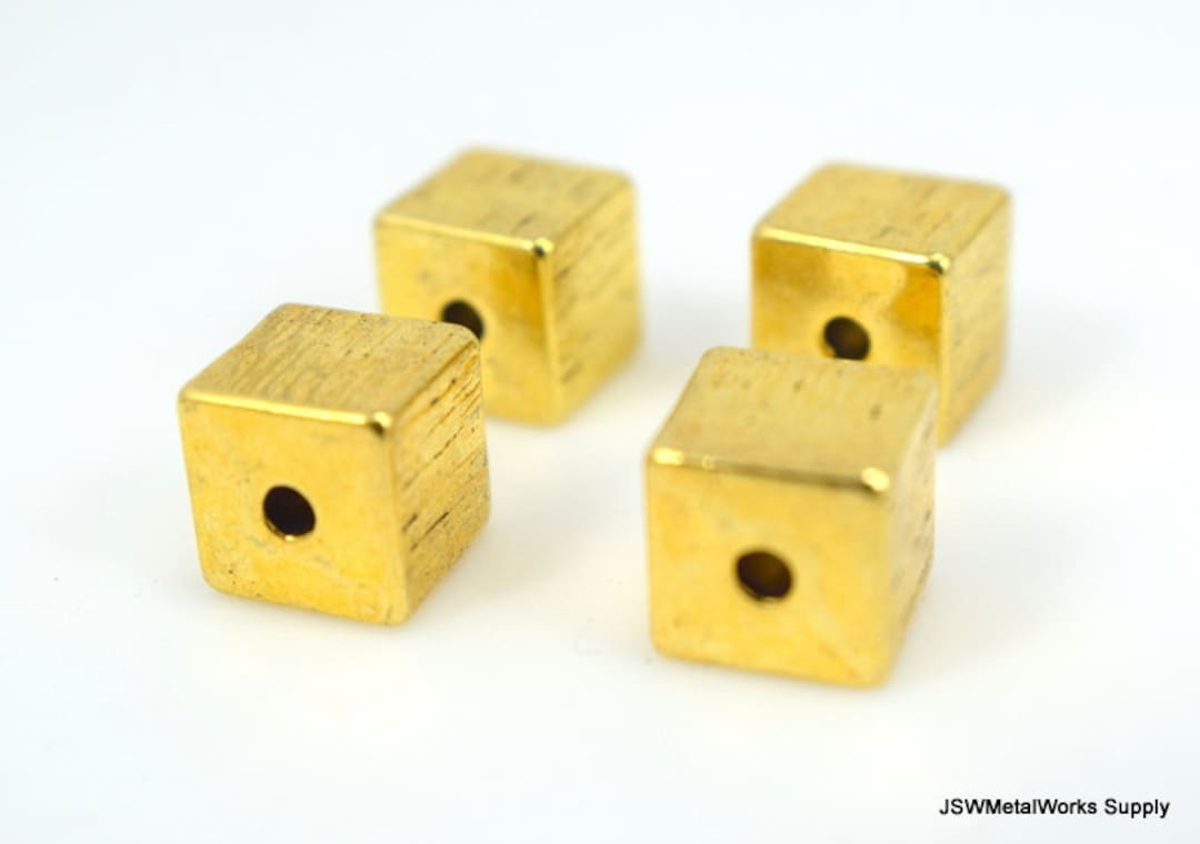 8mm Brushed Square Gold Pewter Beads, Large Golden Square Geometric ...