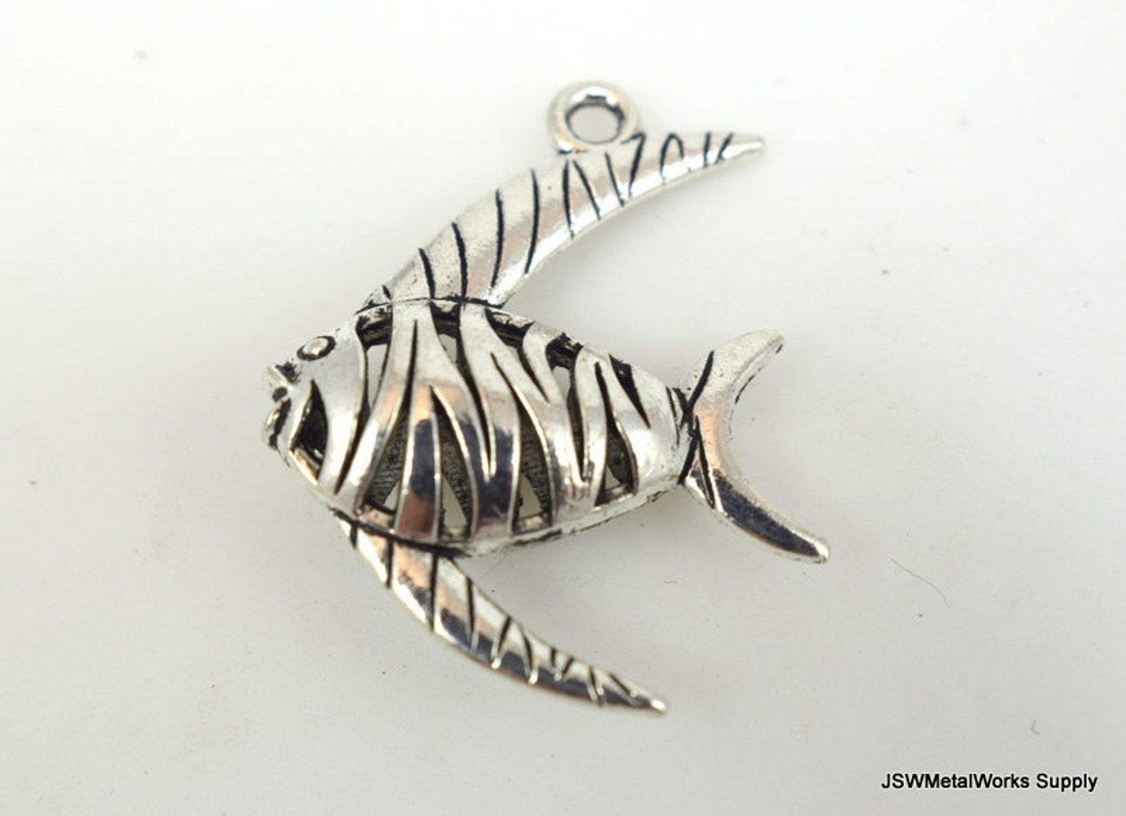 Detailed Puffed Fish Pewter Charm, Antiqued Silver Fish Pendant, Large ...
