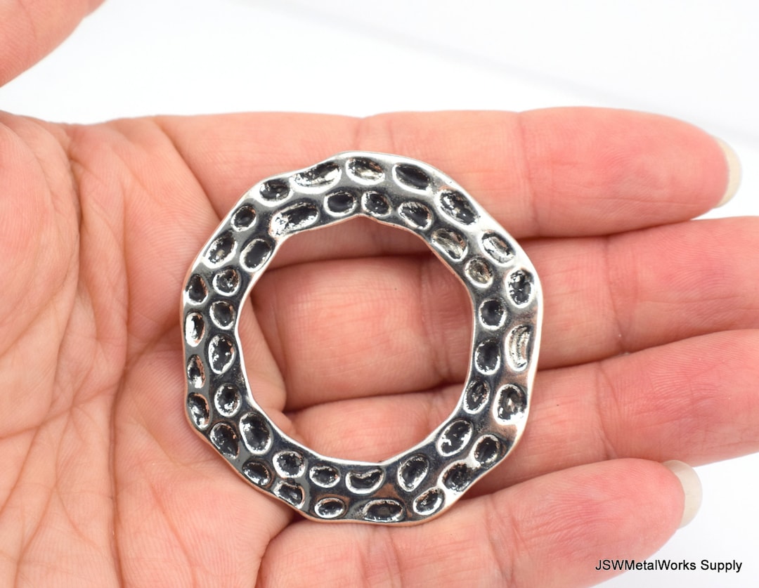 48mm Large Flat Textured Pewter Focal O Ring Pendant, Antiqued Silver ...