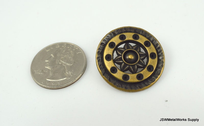 Large Abstract Antiqued Brass Button Round Brass Button - Etsy
