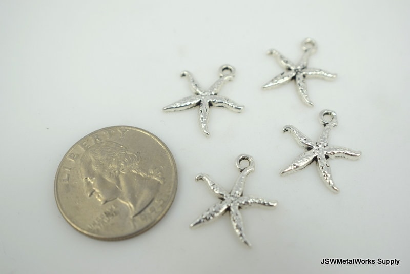 20 Small Starfish Pewter Charms, Antiqued Silver Starfish Charm, Small ...