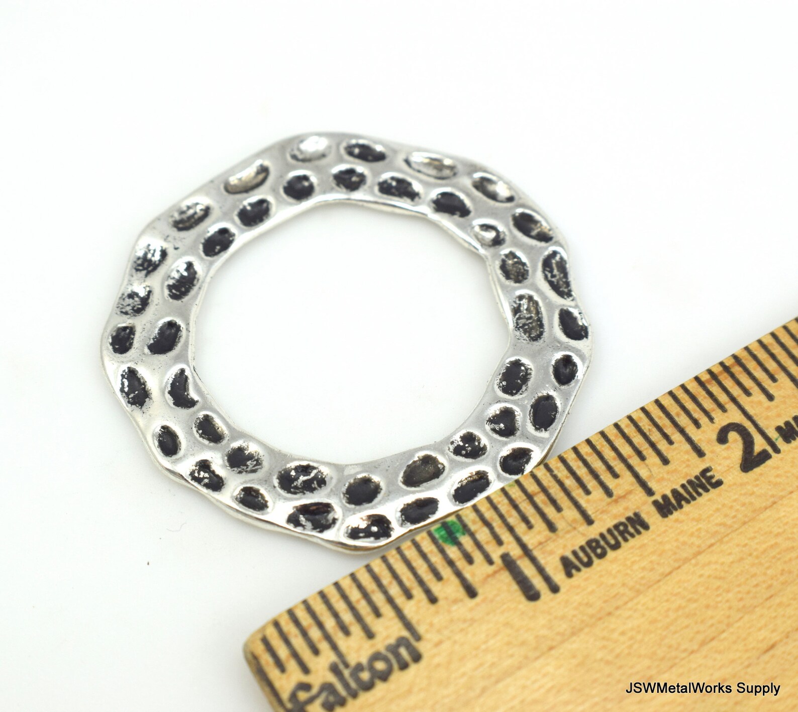 48mm Large Flat Textured Pewter Focal O Ring Pendant, Antiqued Silver ...