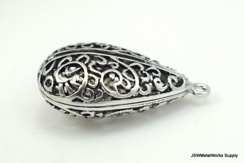 1 Large Pewter Puffed Filigree Teardrop Pendant Antiqued - Etsy
