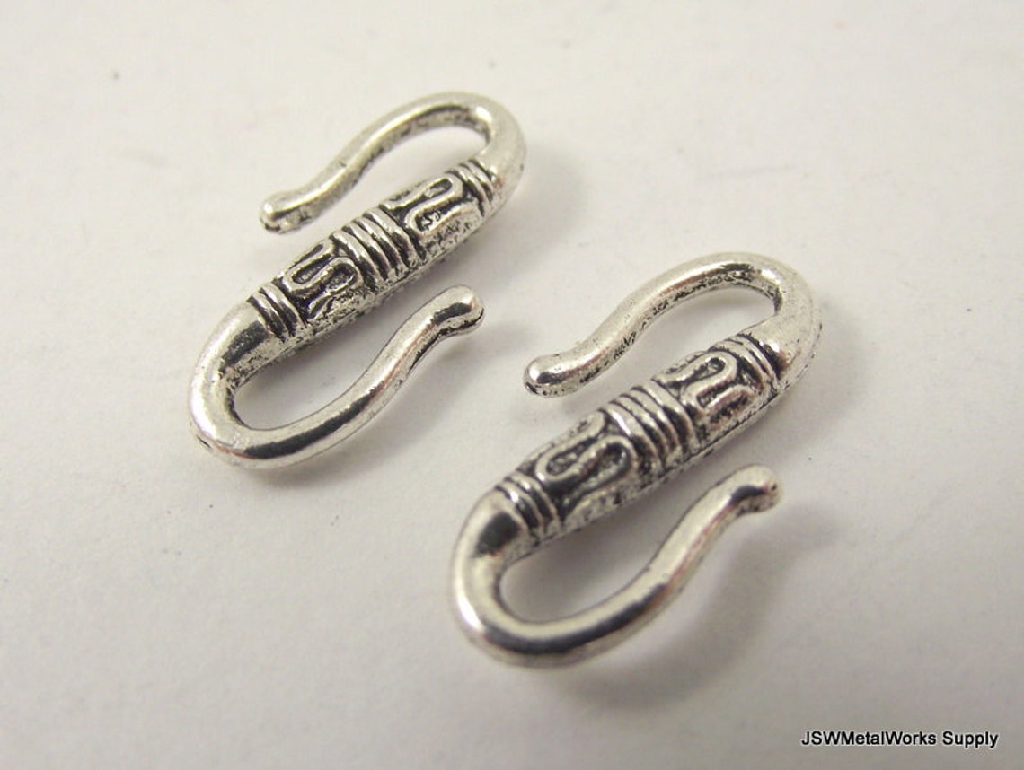 Tribal Pewter S Hook Pewter Clasps, Antiqued Silver Tribal Clasp, 22 X ...