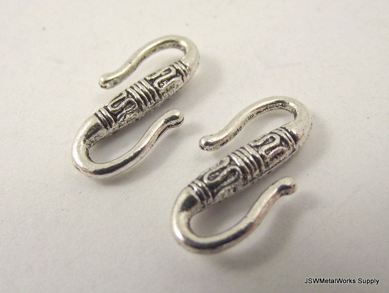 Tribal Pewter S Hook Pewter Clasps, Antiqued Silver Tribal Clasp, 22 X ...