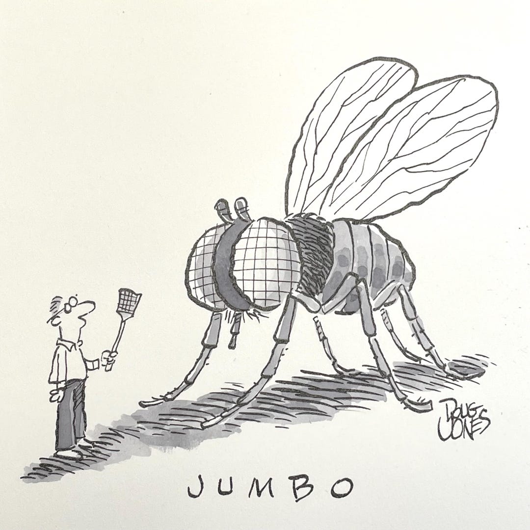 JUMBO Humorous Original Pen and Ink Drawing With Watercolor on Bristol ...