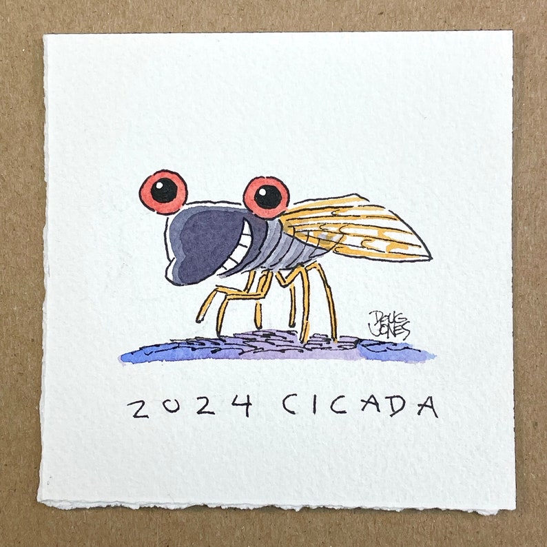 Cicada - Original Watercolor Painting Fun, Whimsical, Colorful, for ...