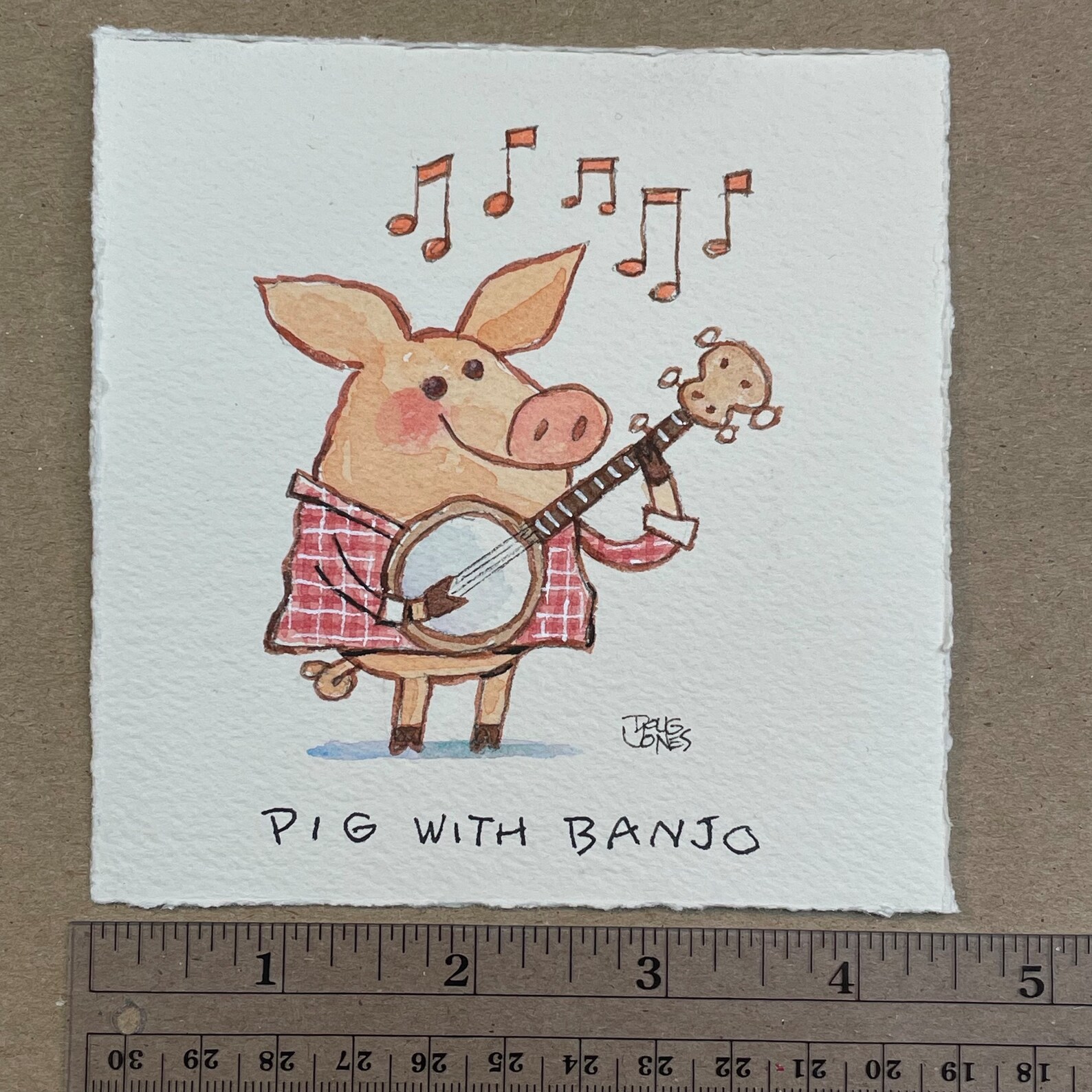 Banjo Pig - Original Watercolor Painting Fun, Whimsical, Colorful, for ...