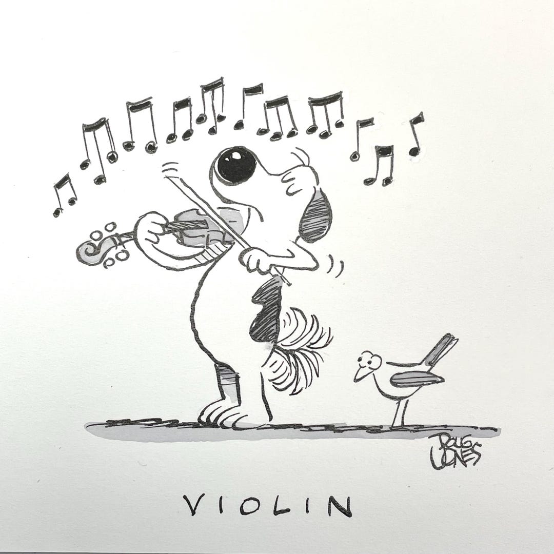 VIOLIN - Humorous Original Pen and Ink Drawing With Watercolor on ...